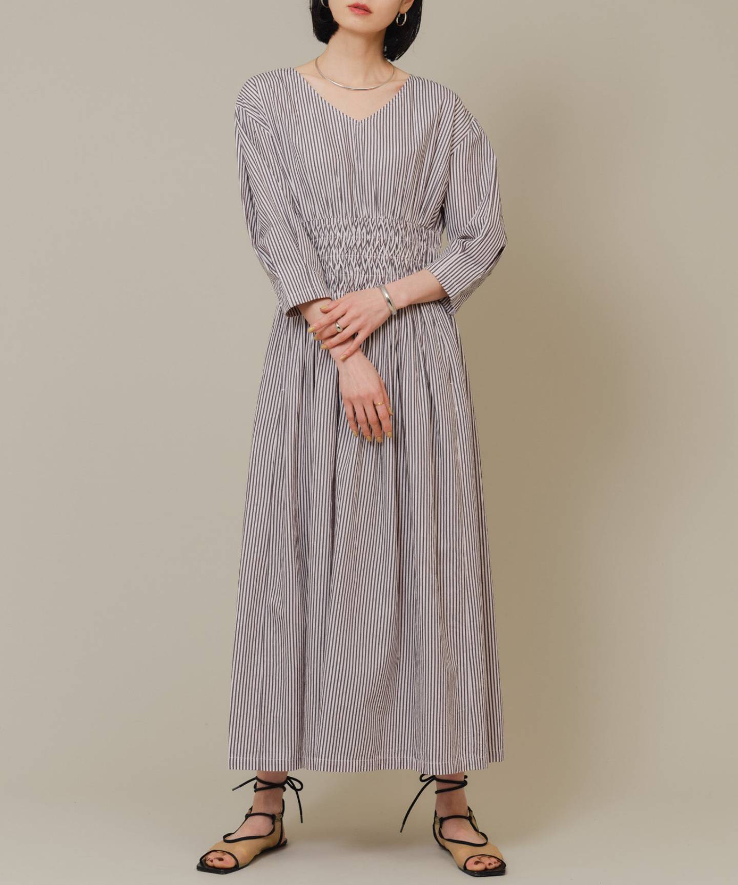 TW ne Quittez pas 棉質府綢波浪收腰洋裝｜BEAUTY & YOUTH｜UNITED ARROWS LTD. 官方購物網站